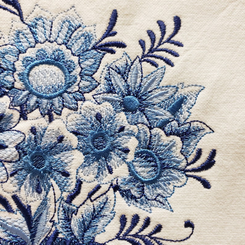 Delft Blue Embroidered Flower Basket Delft Blue Embroidery - Etsy