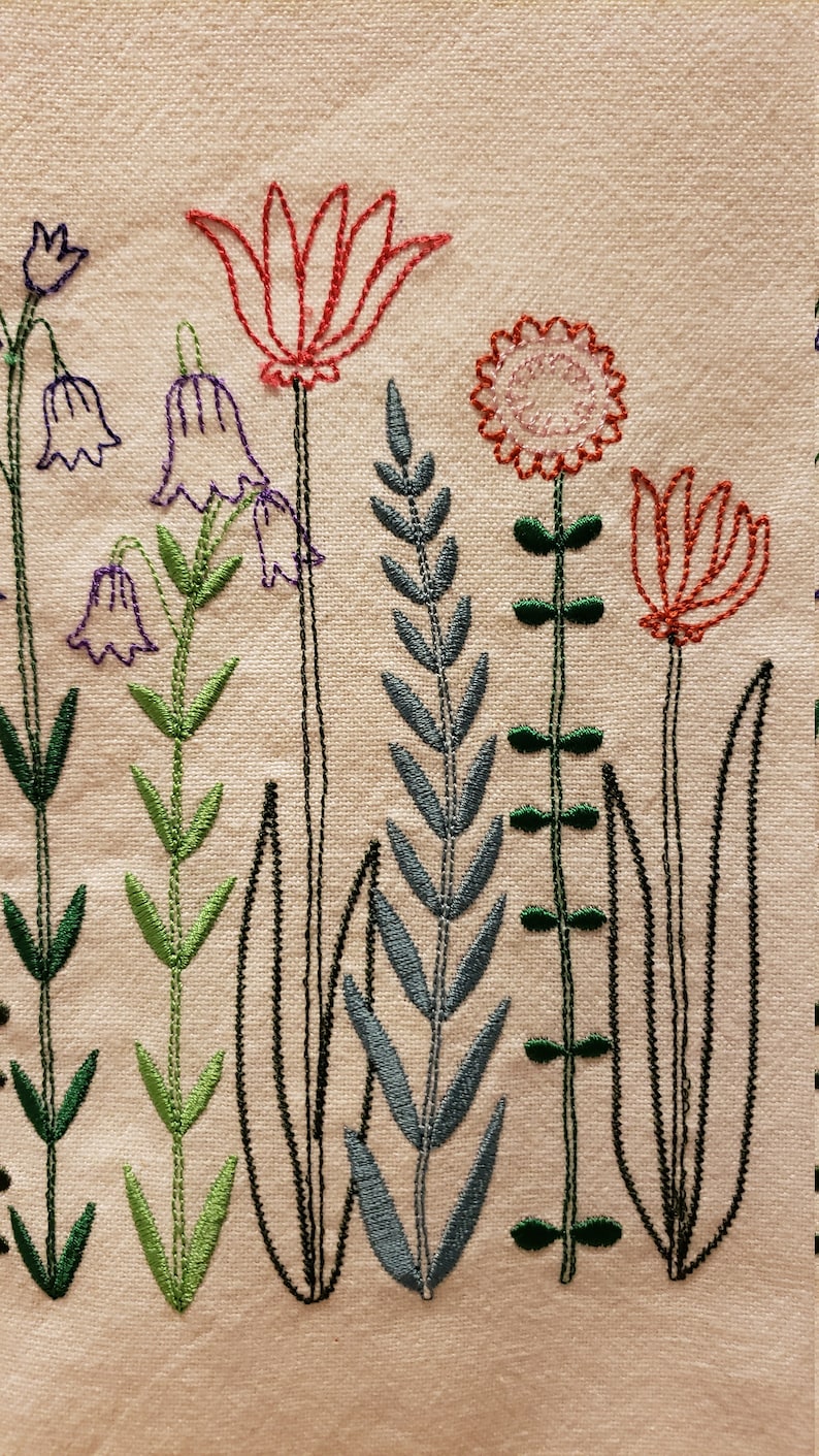 Embroidered Flowers, Embroidered Vintage Garden Flowers, Embroidered ...