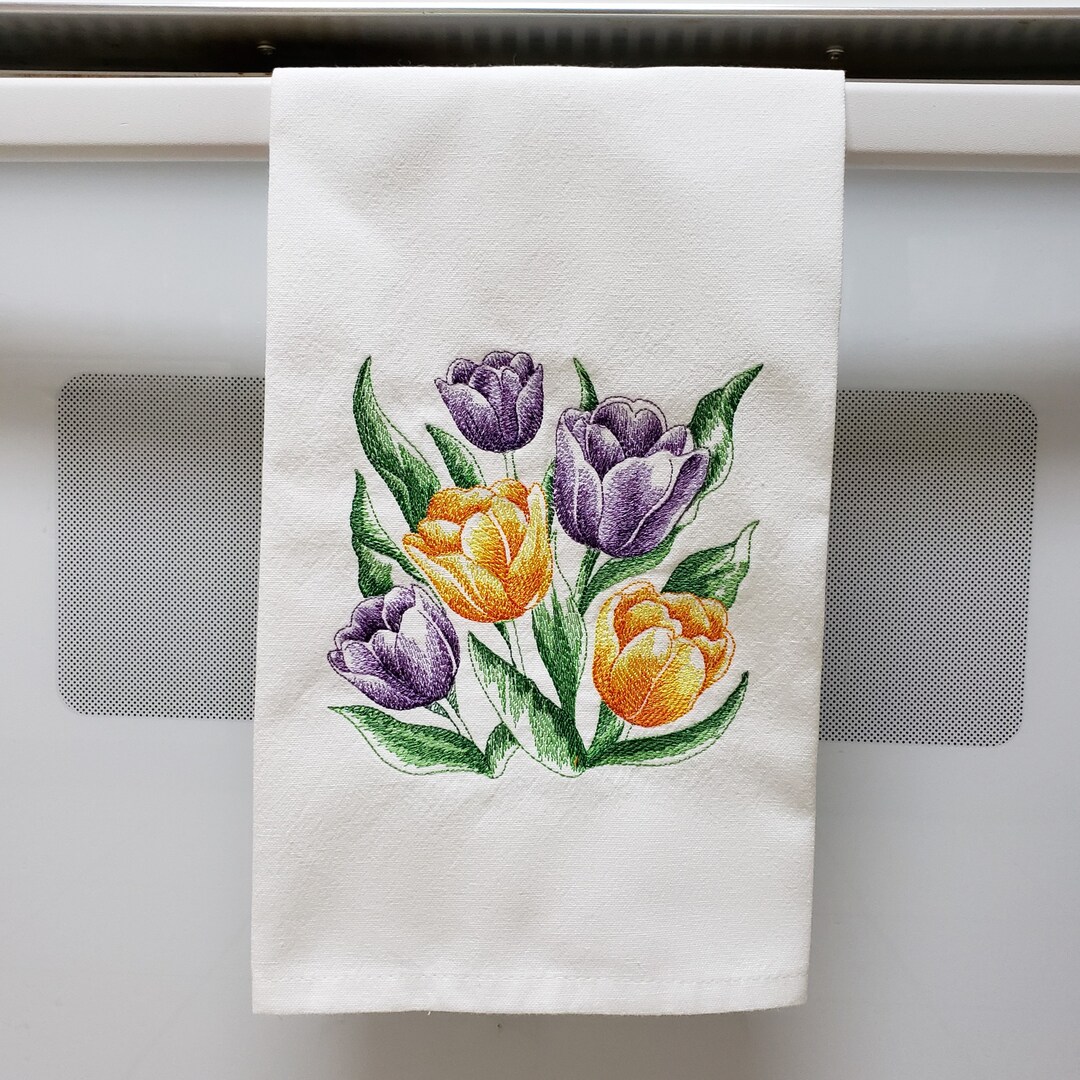 Embroidered Tulips/embroidered Hand Towel With Tulips/floral Kitchen ...