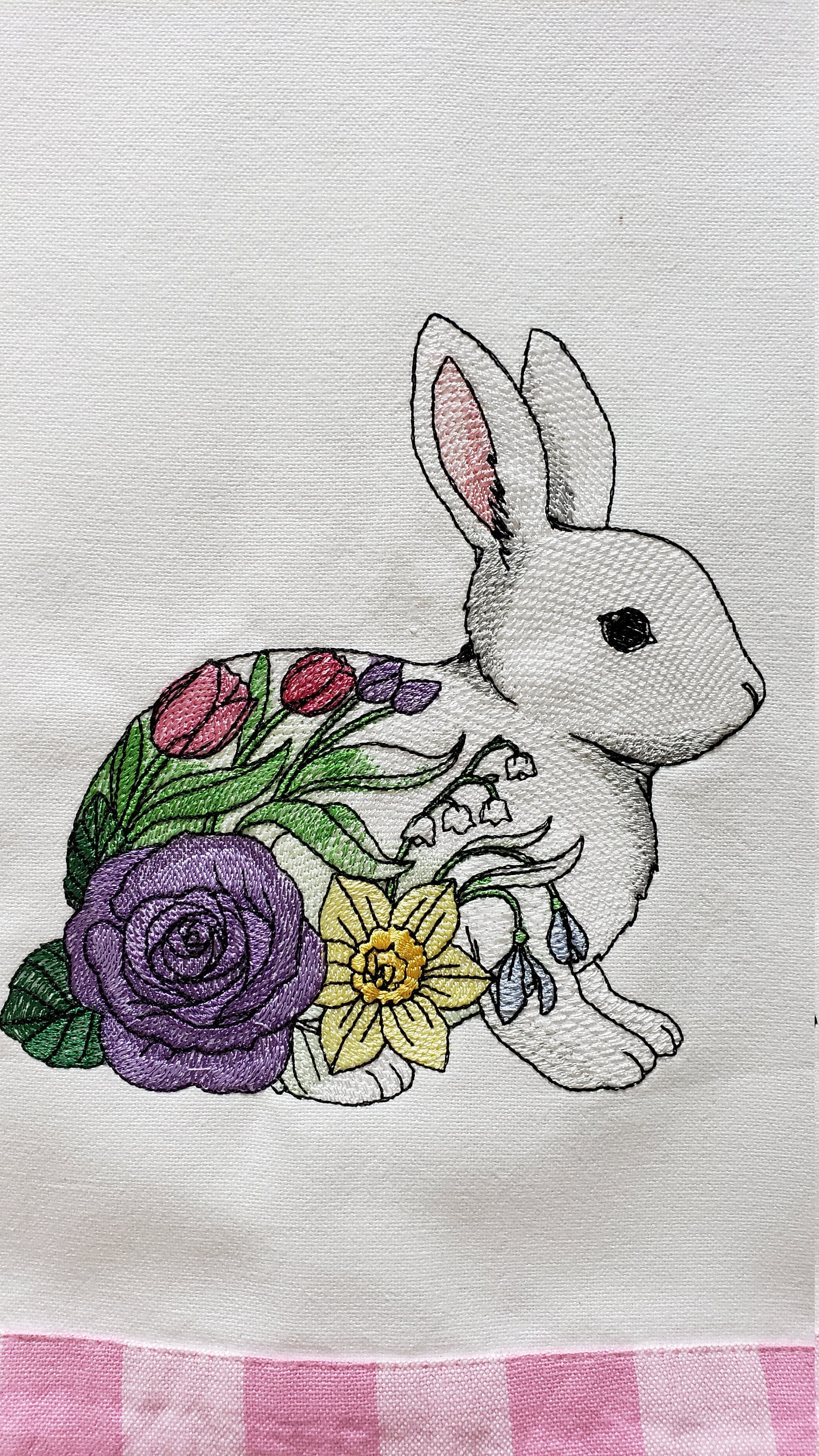 Embroidered Spring Rabbit with Flowers/Embroidered | Etsy