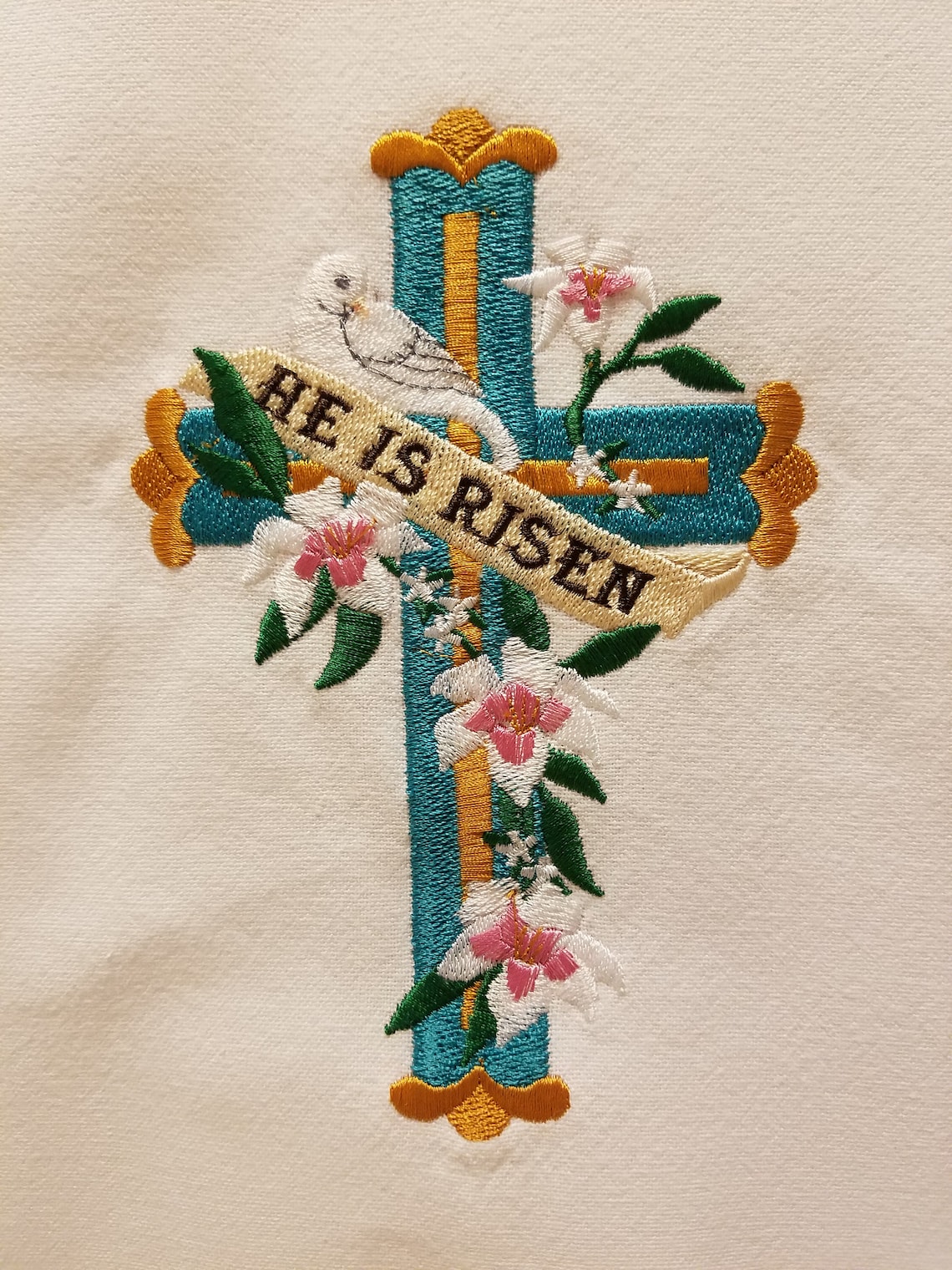 Embroidered He is Risen/easter Cross/he is Risen/ Embroidered Easter ...