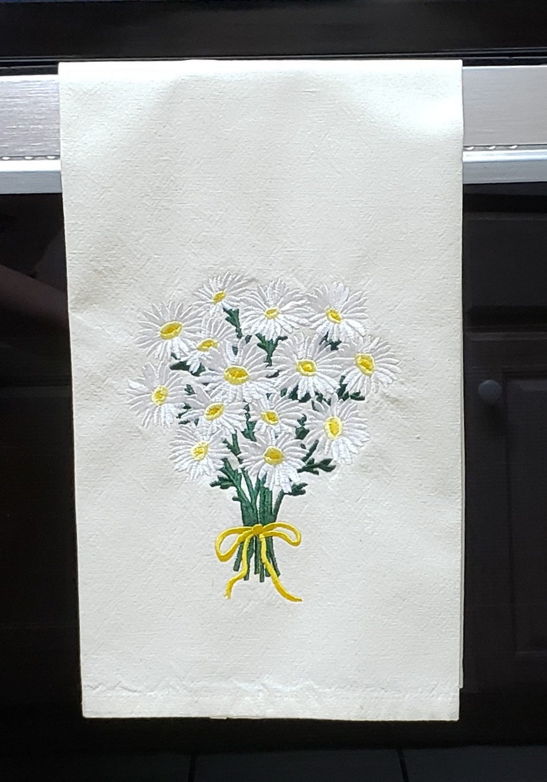 Embroidered Daisy Bouquet, Floral Bouquet, Daisy Kitchen Towel ...