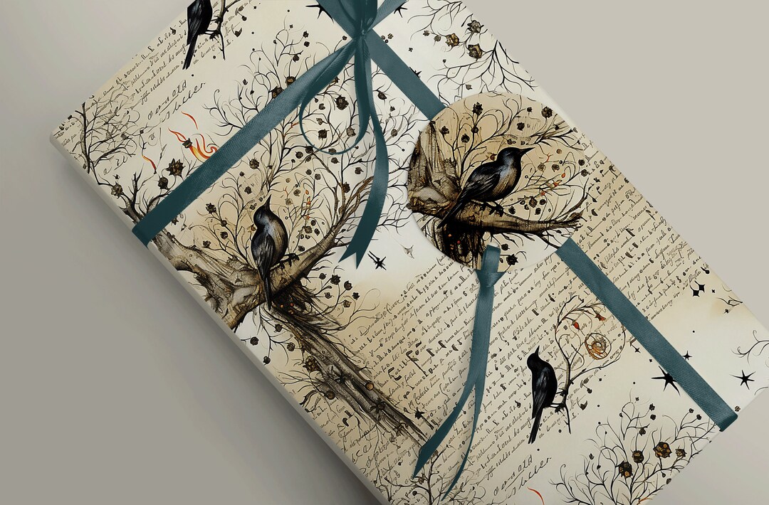 Mystic Birds on a Manuscript Luxury Wrapping Paper, Mythology ...