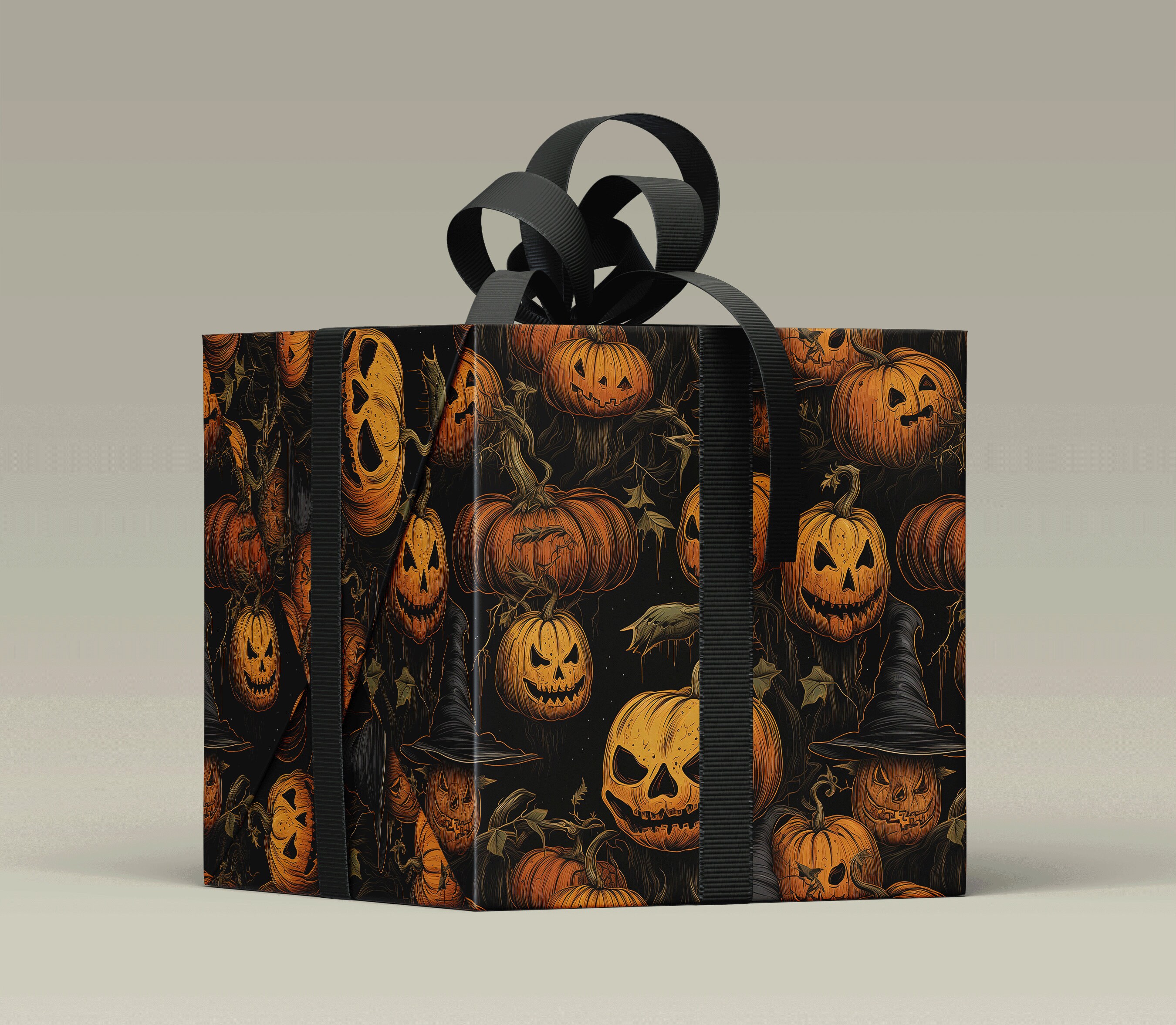 Halloween Delight: Scary Pumpkins and Witchy Ephemera Wrapping Paper ...