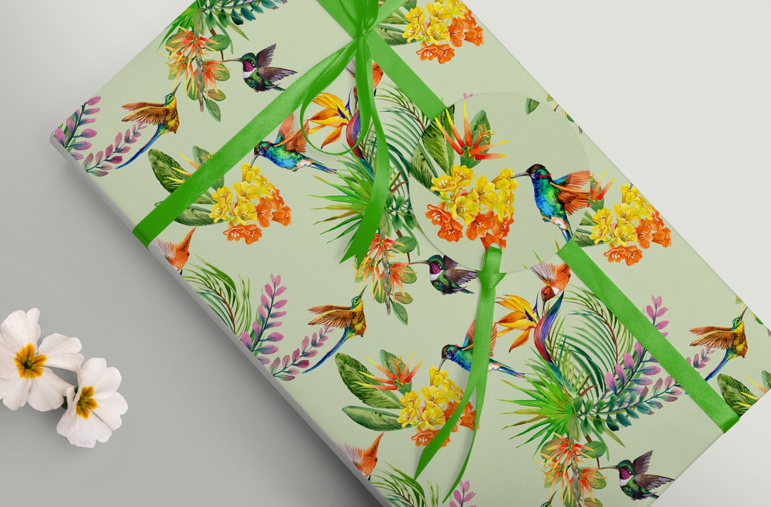 Hummingbird Art Wrapping Paper, Bird in the Jungle, Bright Cheerful ...