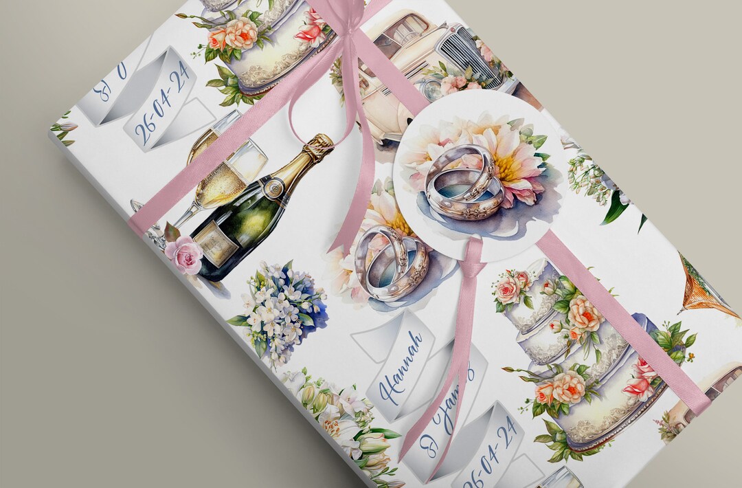 Personalized Wedding Luxury Wrapping Paper With Gift Tag , Optional ...