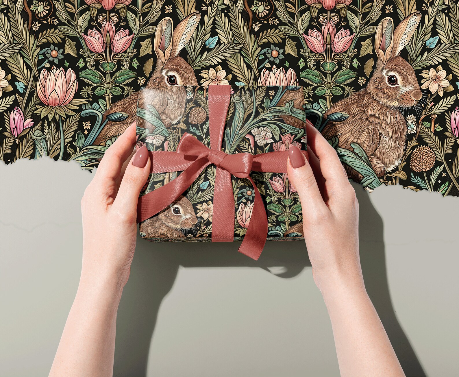Vintage Style Rabbit Gift Wrap, Art Nouveau Hedgerow Pattern, William ...