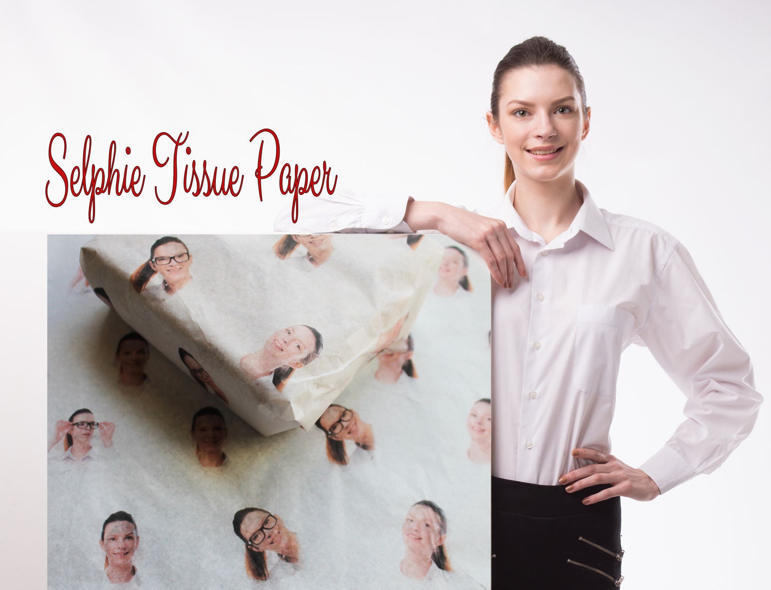 Selfie Custom Printed Tissue Wrapping Paper, 7 Selfies, Name, or ...