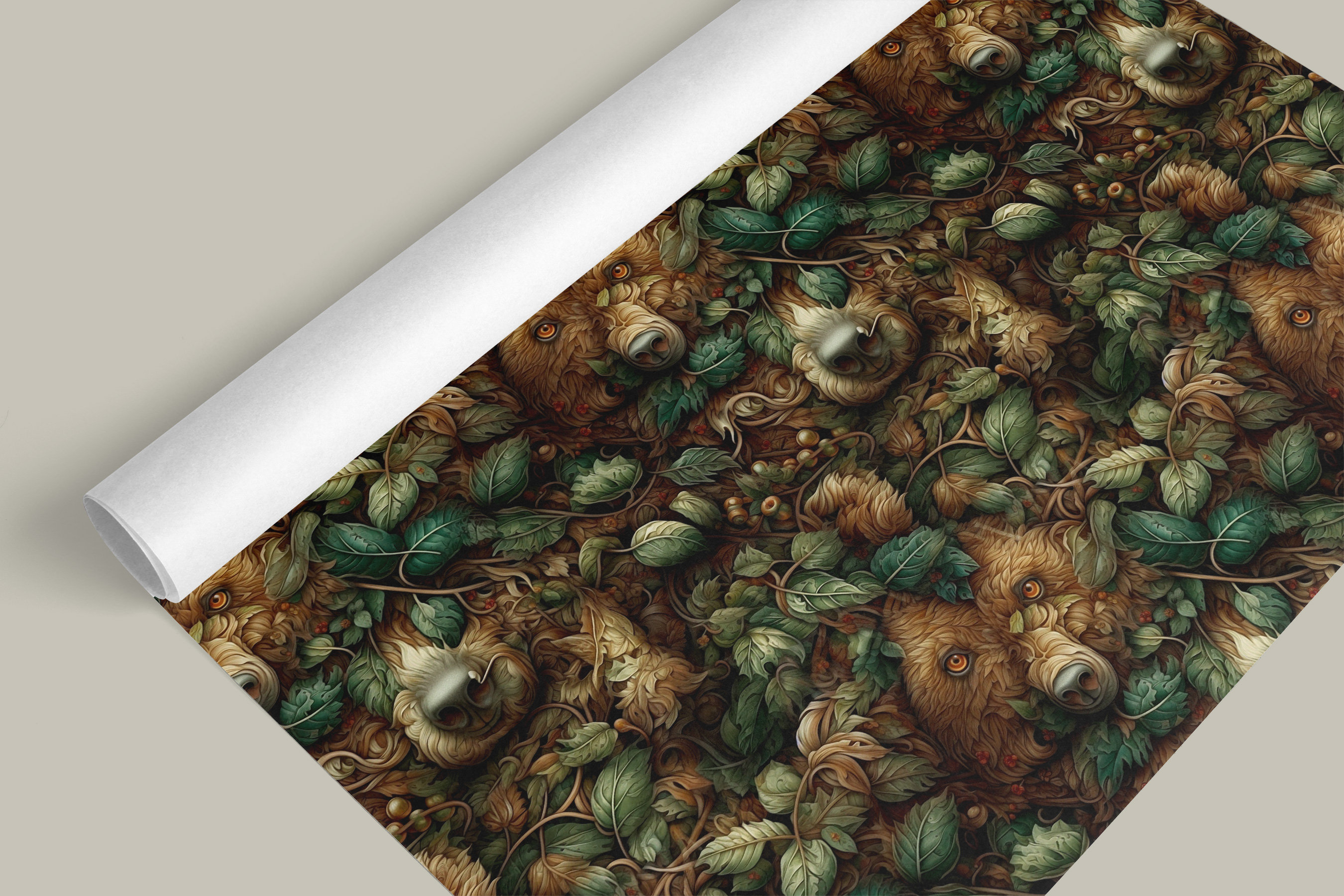 Brown Bear Hidden in Foliage Wrapping Paper Mythology - Etsy