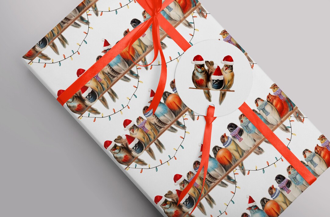 Whimsical Christmas Singing Bird Chorus Wrapping Paper - Festive ...