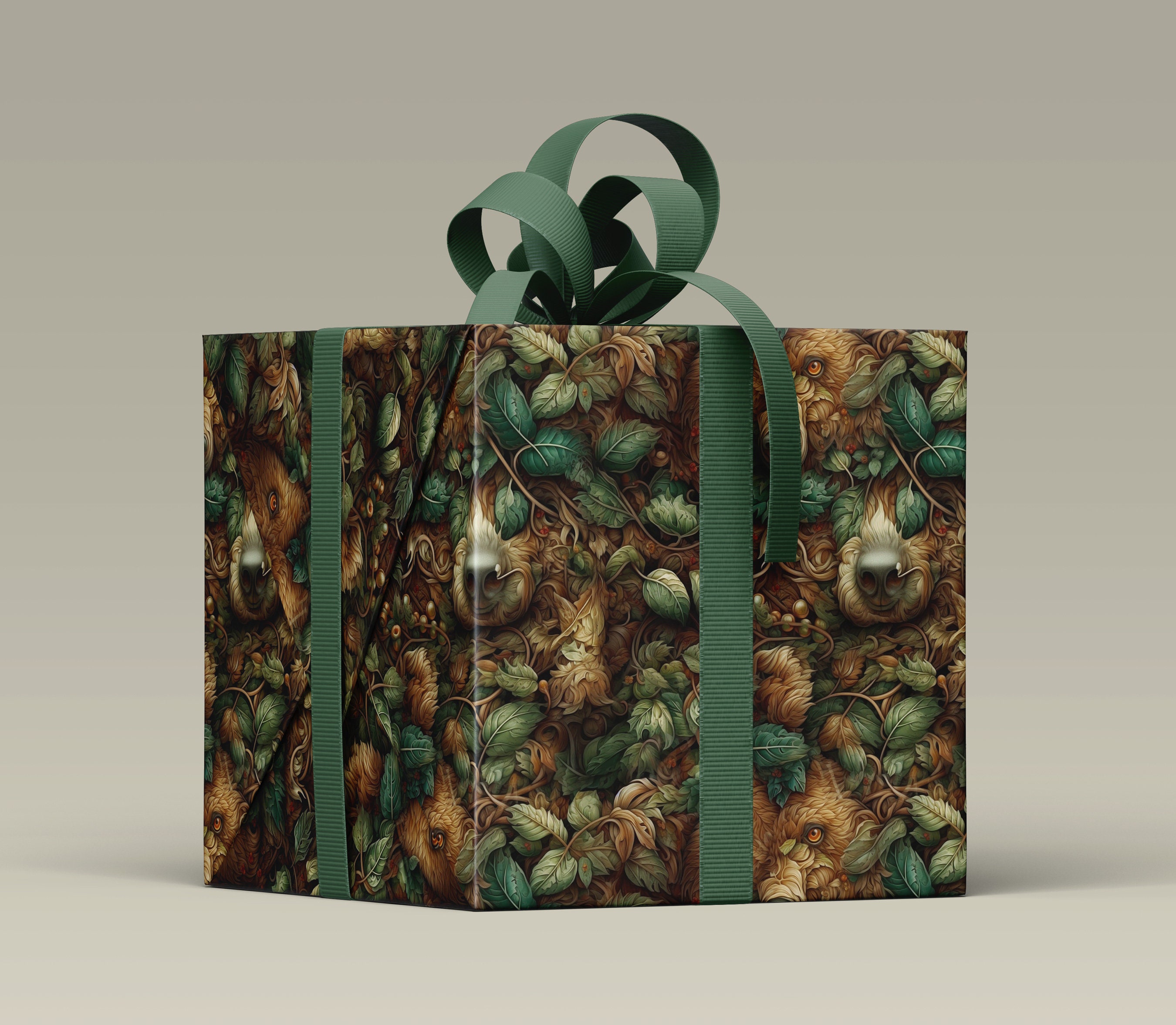 Brown Bear Hidden in Foliage Wrapping Paper Mythology - Etsy