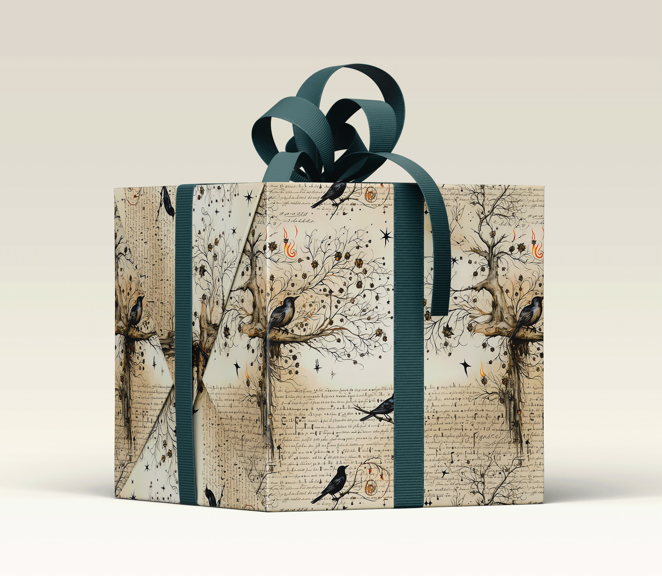 Mystic Birds on a Manuscript Luxury Wrapping Paper, Mythology ...