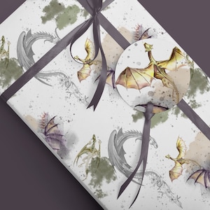 Gothic Dragons Wrapping Paper, Mythology Gold Dragon Head, Fantasy ...
