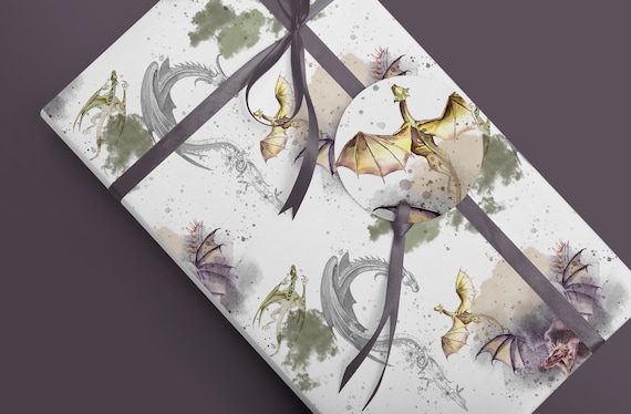 Gothic Dragons Wrapping Paper Mythology Gold Dragon Head - Etsy UK