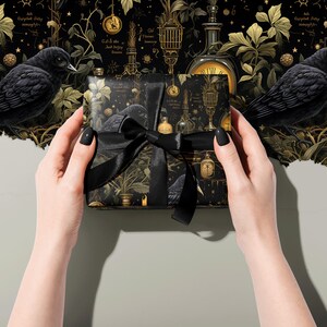 Spellbinding Crows and Witchy Ephemera Wrapping Paper for Enchanting ...