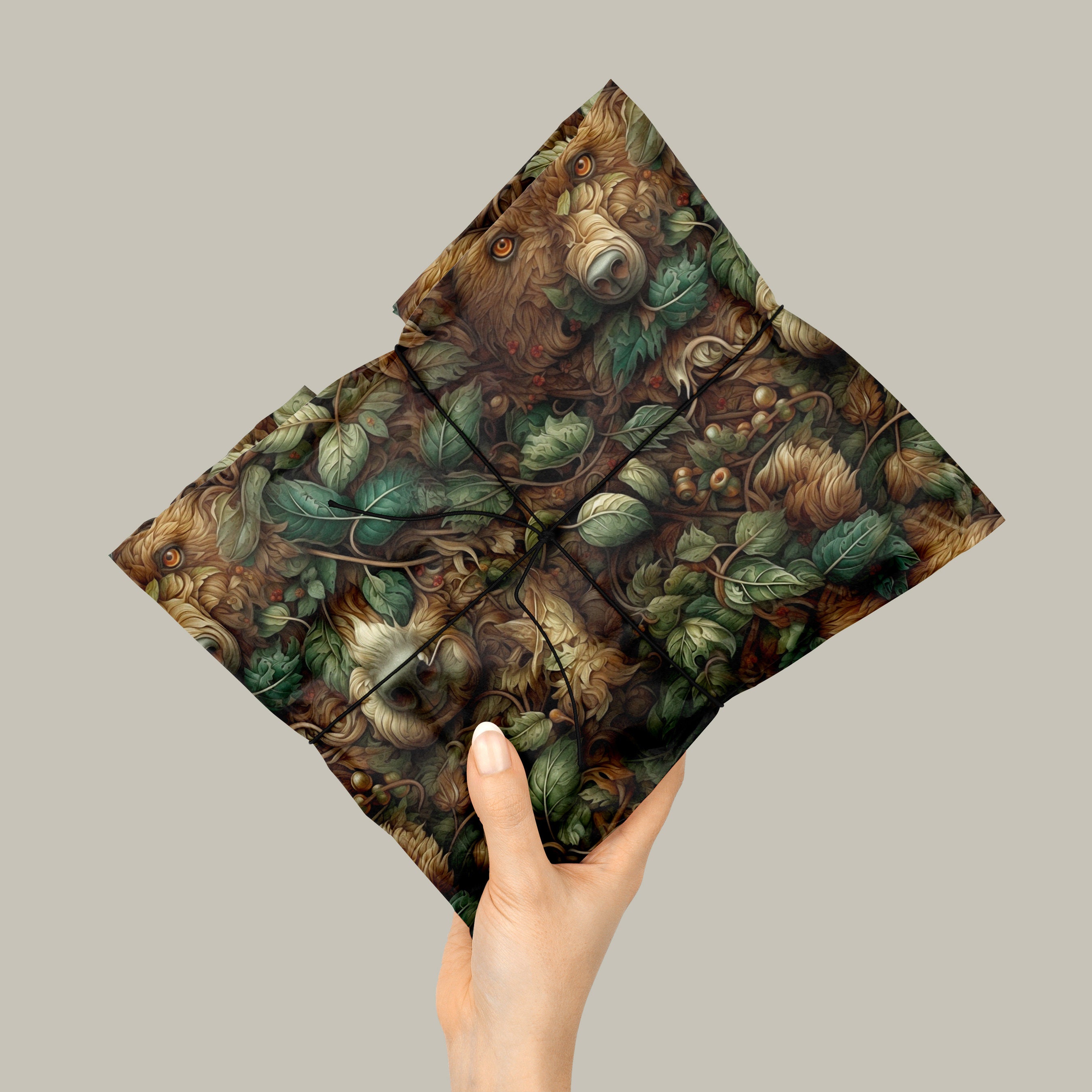 Brown Bear Hidden in Foliage Wrapping Paper Mythology - Etsy