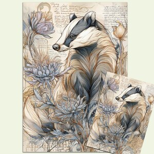 Badger in the Woodland Unique Decoupage Paper Ink and Wash Style ...