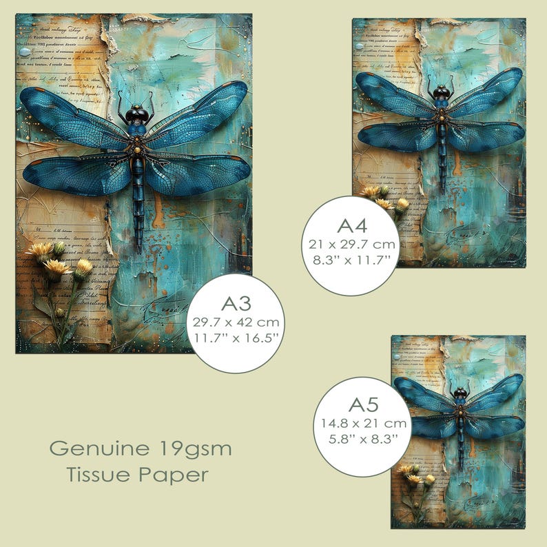Unique Blue Dragonfly Design Decoupage Tissue Paper for Crafting 19gsm ...