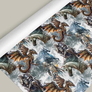 Gothic Dragons, Knights and Horses Wrapping Paper, Mythology Fantasy ...