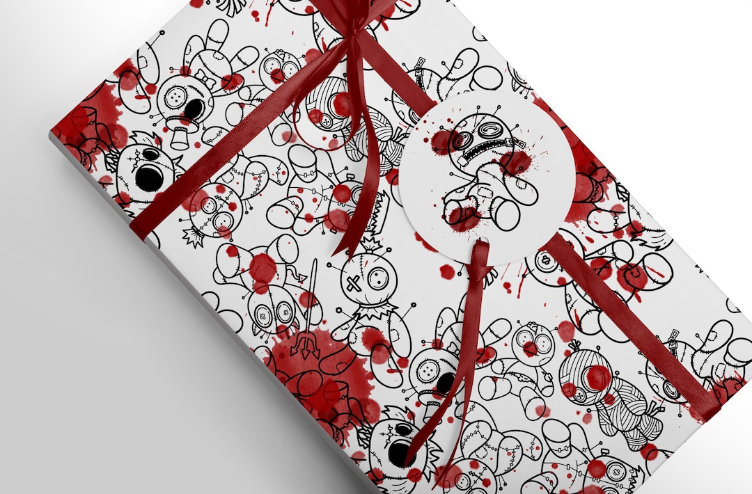 Zombie Voodoo Doll Wrapping Paper Featuring Fake Blood Splatters Line ...