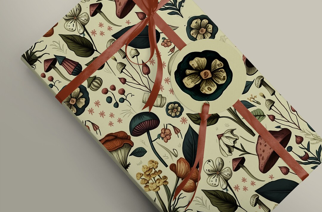 Mushroom or Toadstools With Flowers Luxury Wrapping Paper, Mythology ...