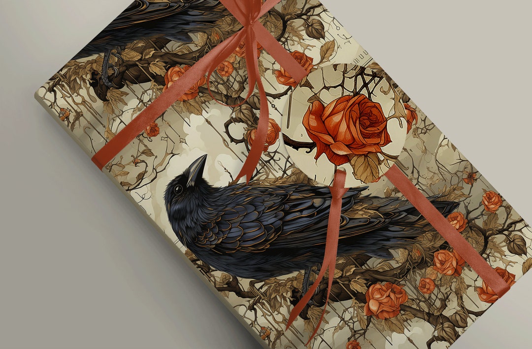 Gothic Raven and Orange Rose Luxury Wrapping Paper, Mythology ...