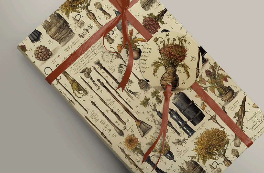 Fall Autumn Witches Apothecary Luxury Wrapping Paper, Broomstick, Wands ...