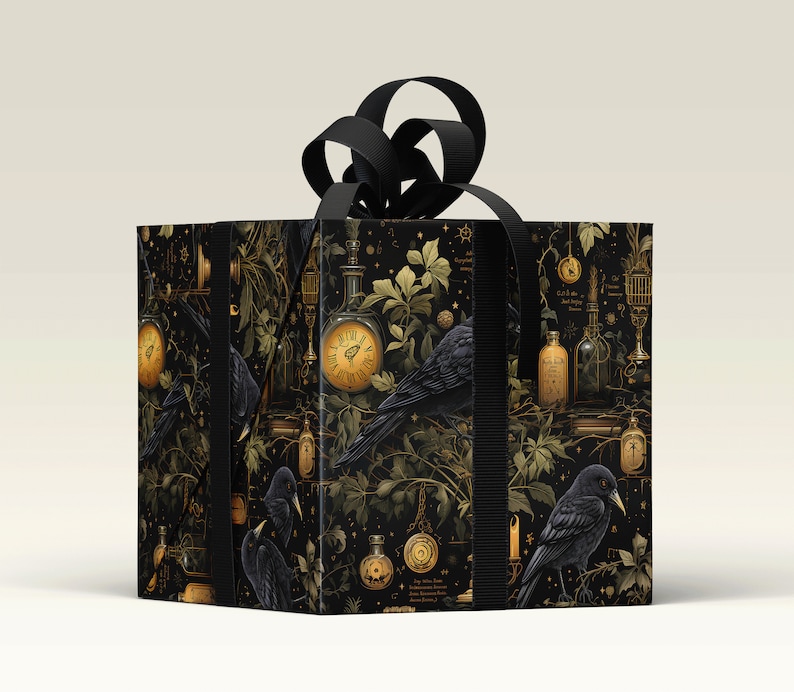 Spellbinding Crows and Witchy Ephemera Wrapping Paper for Enchanting ...