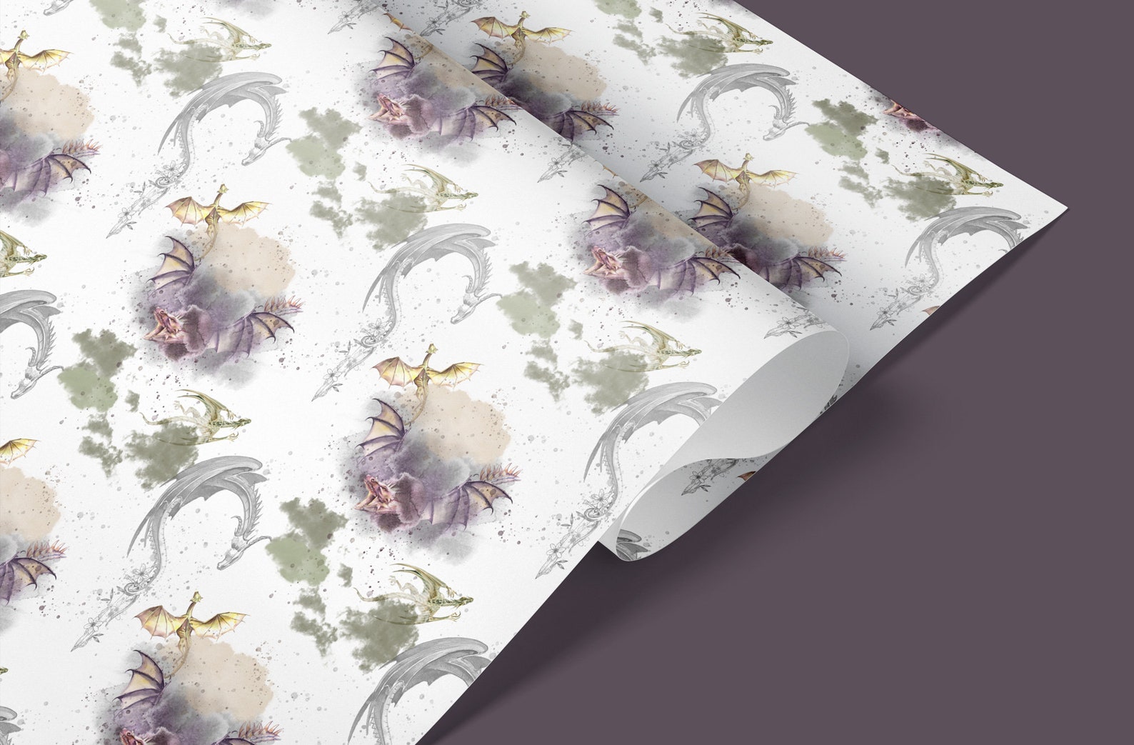 Gothic Dragons Wrapping Paper Mythology Gold Dragon Head - Etsy UK