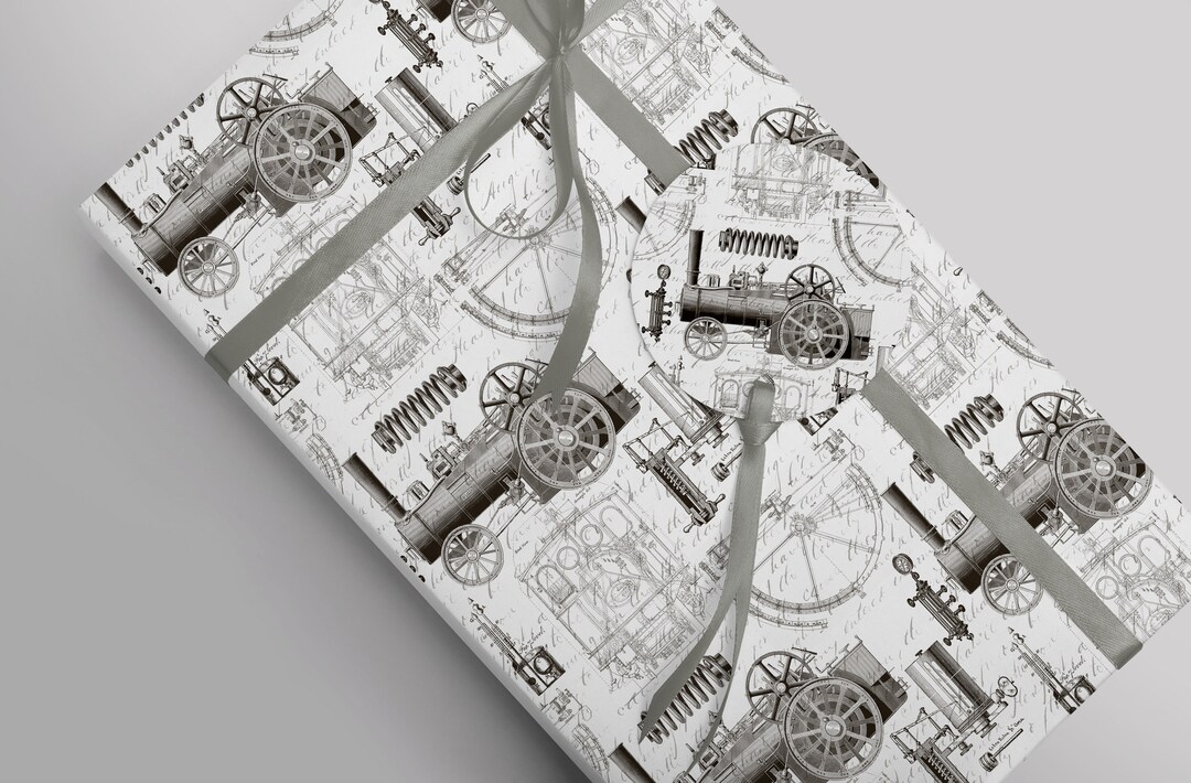 Vintage Steam Engine Design Wrapping - Ideal Present for Engineer Dads ...