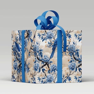 Elegant Far East Inspired Blue Flower and Birds Chinoiserie Wrapping ...