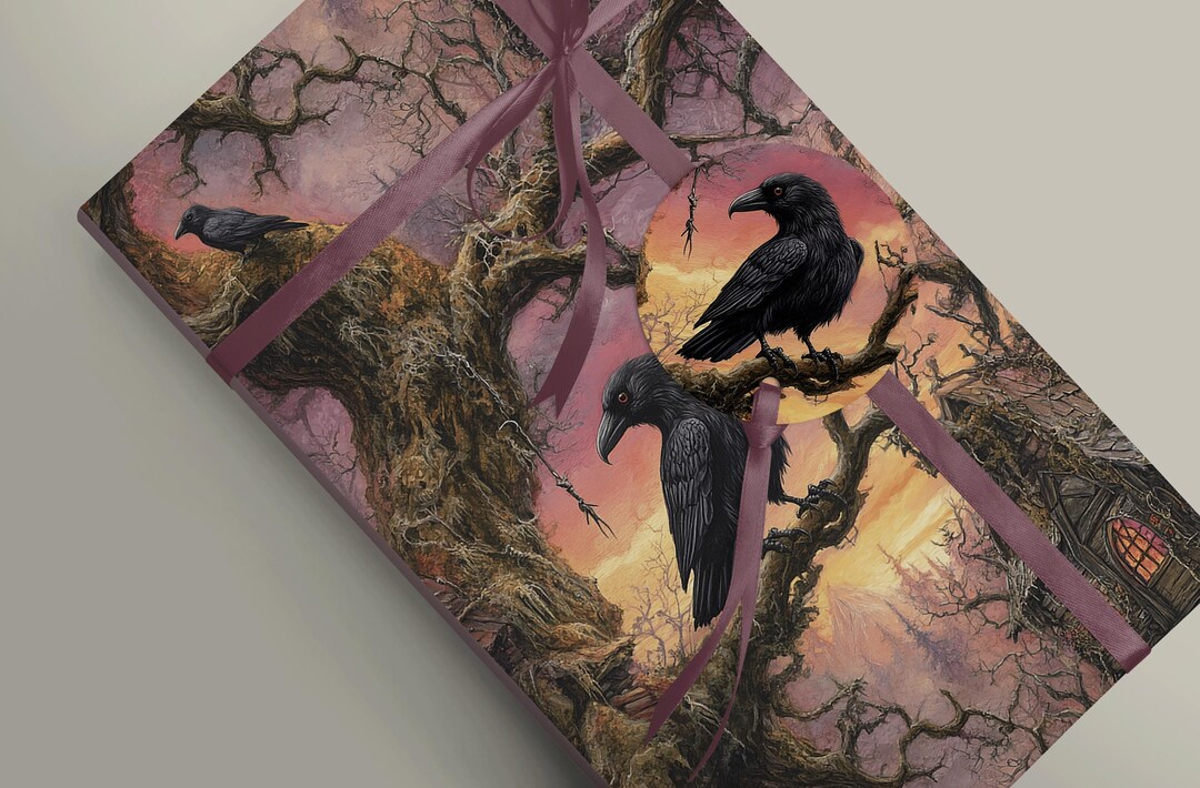 Gothic Raven Wrapping Paper - Witchy Cottage at Dawn Fantasy Wedding or ...