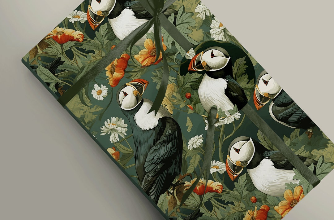 Puffin Paradise: Vibrant Flora Wrapping Paper - Bring a Pop of Color to ...