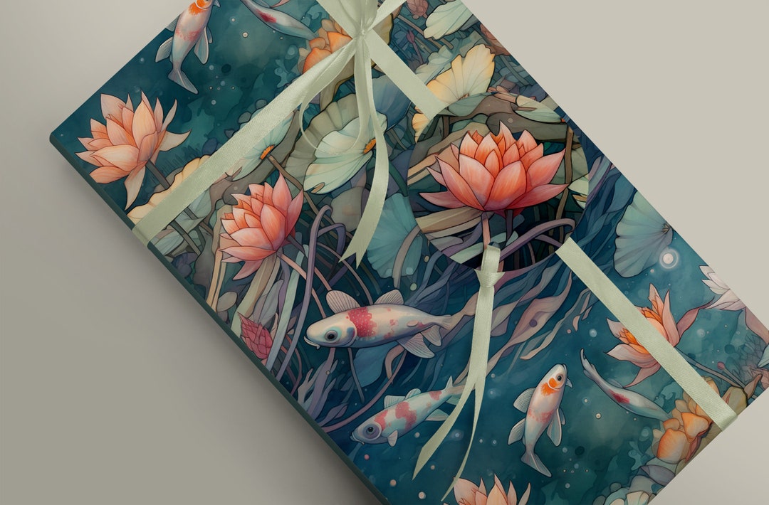 Koi Fish Lily Pond Luxury Wrapping Paper Father's Day Garden Pond ...