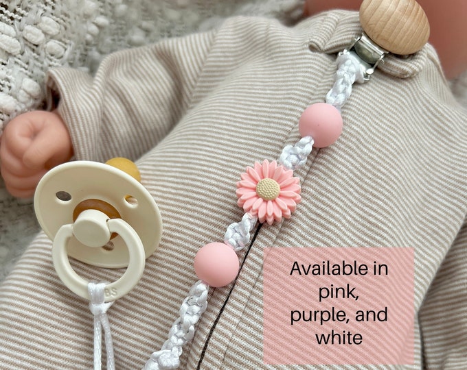 Silicone Bead Pacifier Clip With Flowers, Flower Pacifier Clip, Girl ...