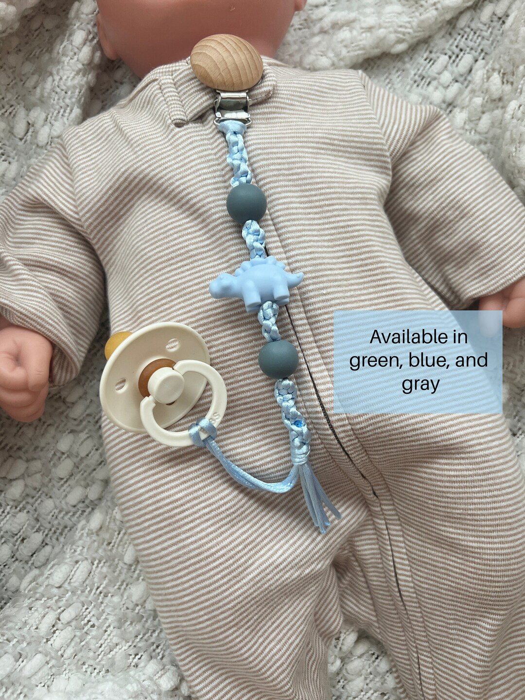 Dinosaur Pacifier Clip, Silicone Bead, Macrame Pacifier Clip, Pacifier ...