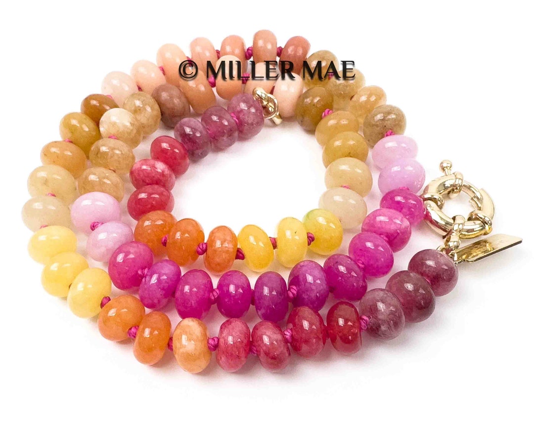 Sunrise Quartz Rainbow Knotted Necklace Pink Rainbow Gemstone Knotted ...