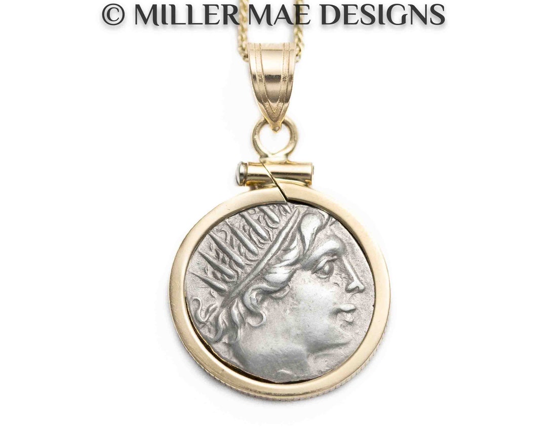 HELIOS 88-84 B.C. Ancient Greek Coin Necklace 14k Gold Real Greek Sun ...