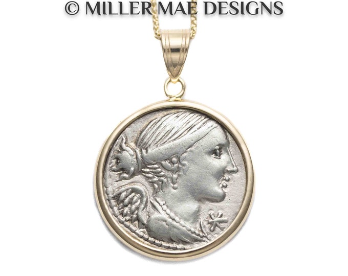 WINGED VICTORY (46 B.C.) Ancient Roman Coin Pendant Necklace | 14k Gold ...