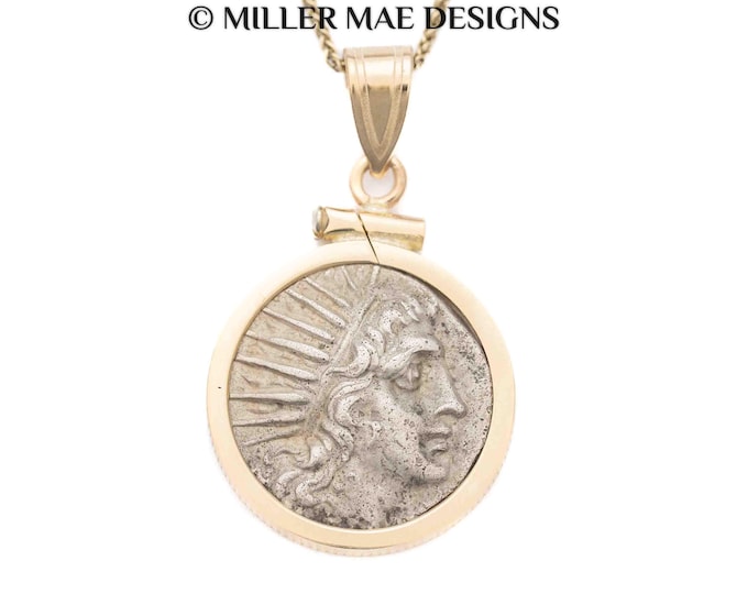 HELIOS (170-150 B.C.) Ancient Greek Coin Necklace | 14k Gold Real Greek ...
