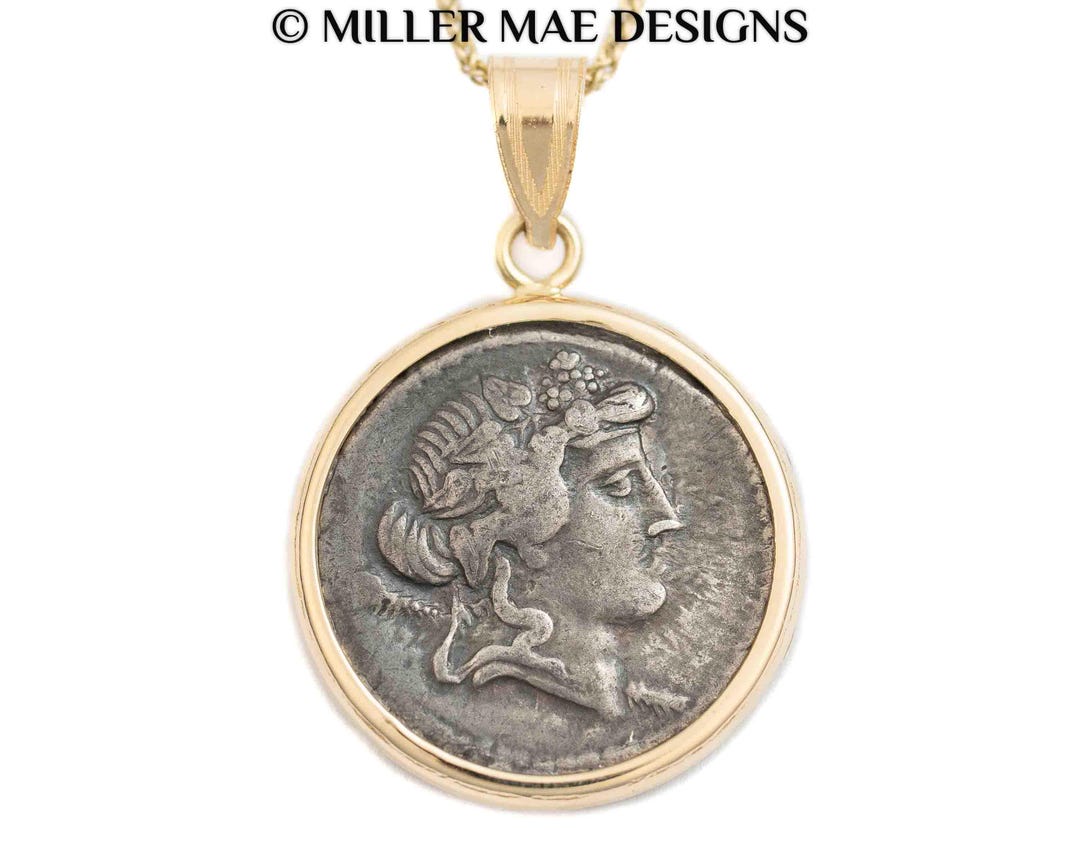 DIONYSUS/LIBER (78-75 B.C.) Ancient Roman Coin Pendant Necklace | 14k ...