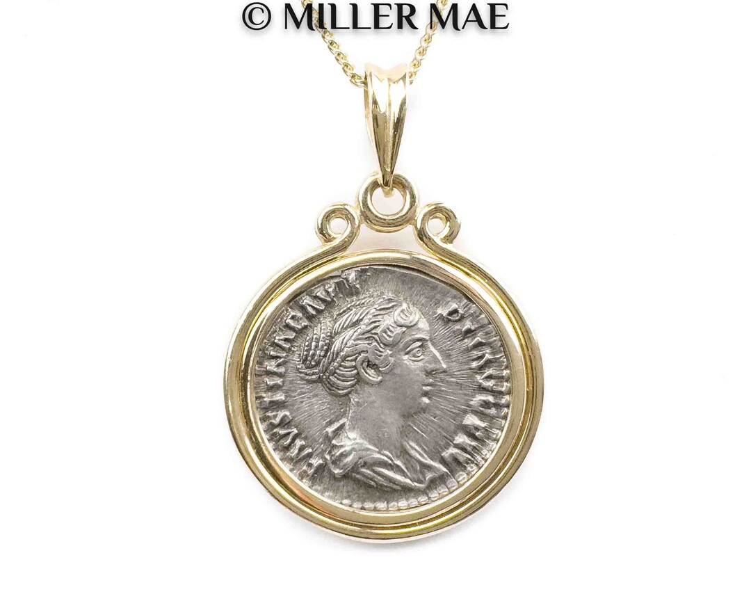 FAUSTINA II 147-175 A.D. Real Ancient Roman Coin Necklace 14k Gold Coin ...
