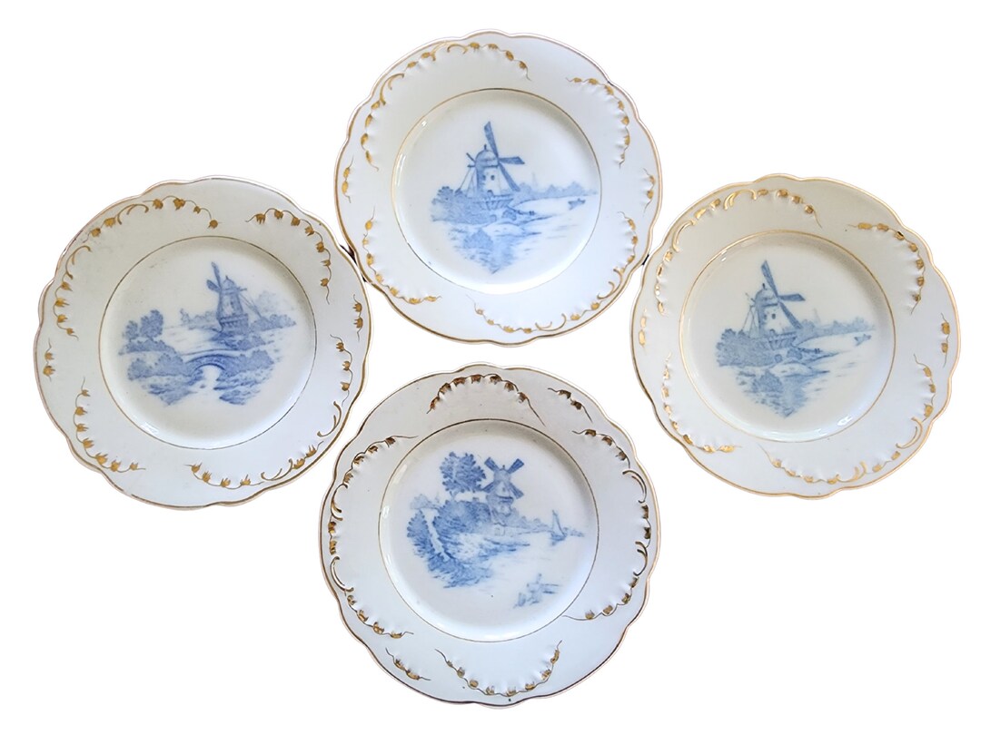 Vintage Blue and White Plates Windmill Pattern Plates | Blue Dutch ...