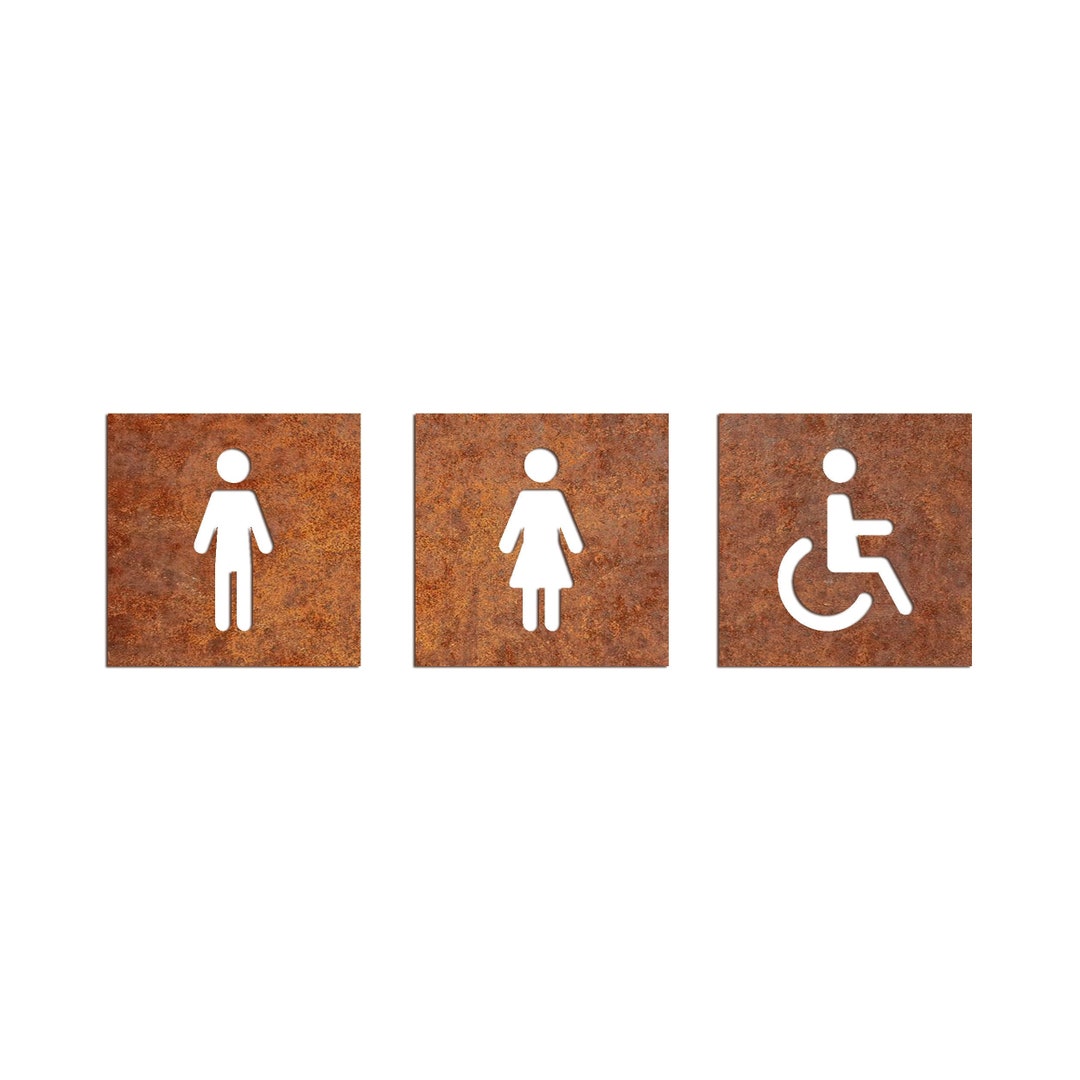 Corten Toilet Signs - Metal Toilets Logo Set - Outdoor Rusted Steel ...