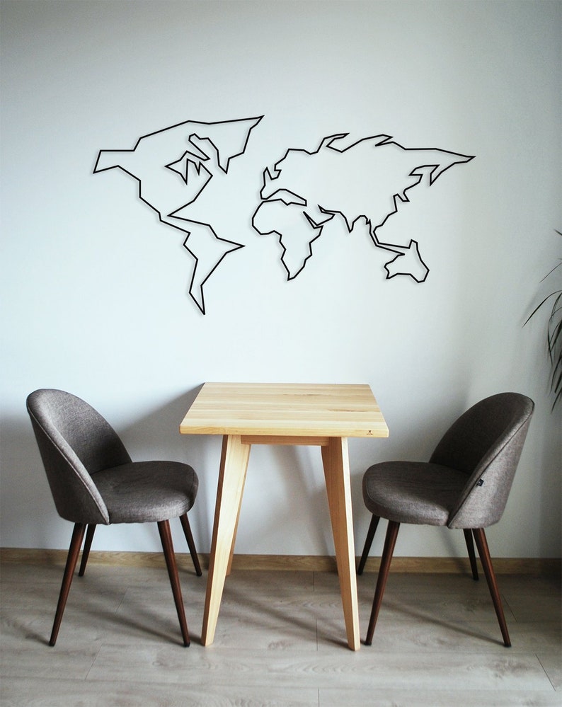 Metal Wall Art World Map Metal World Map Minimalistic World - Etsy
