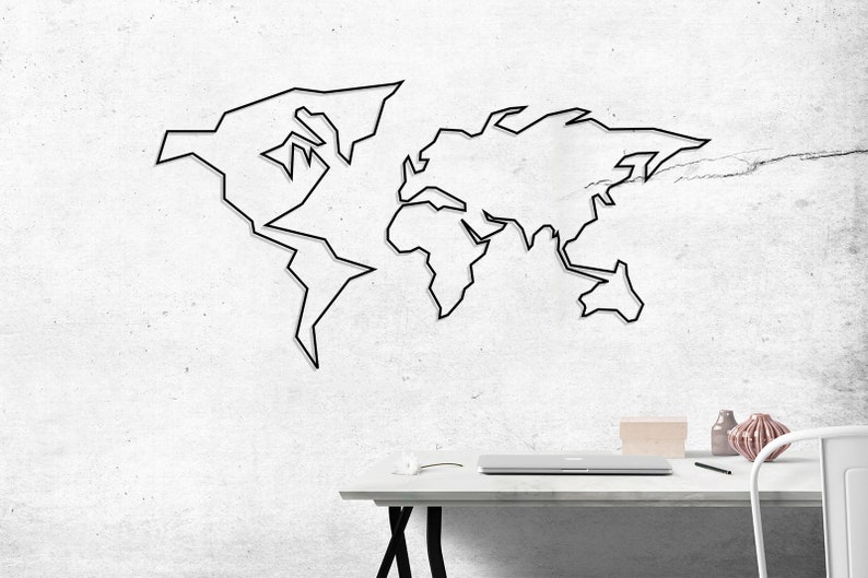 Metal Wall Art World Map Metal World Map Minimalistic World - Etsy