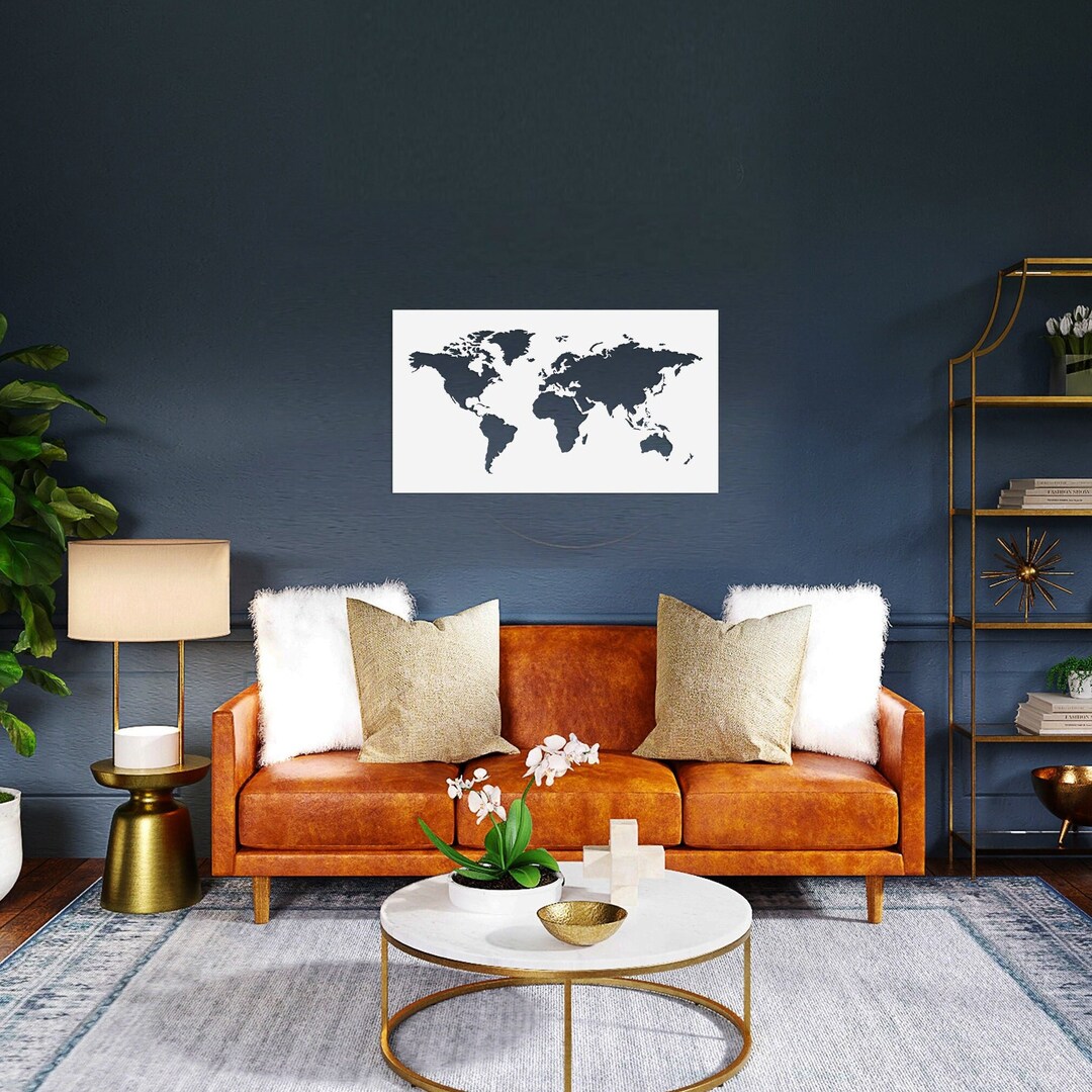 White Metal World Map Magnetic Board - Steel Map of the World Wall Art ...