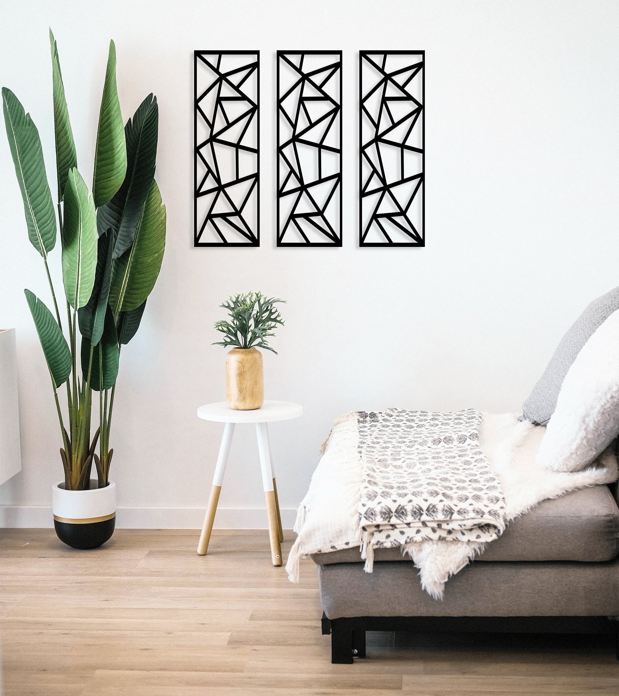 Geometric Metal Wall Art Triptych: Matte Black Steel Panels - Etsy
