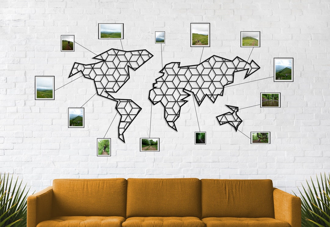 Metal World Map - Metal Wall Art Map, Geometric Black Metal Map, Carte ...