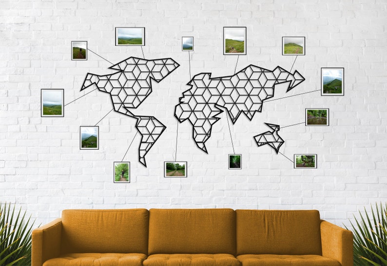 Metal World Map Metal Wall Art Map Geometric Black Metal - Etsy